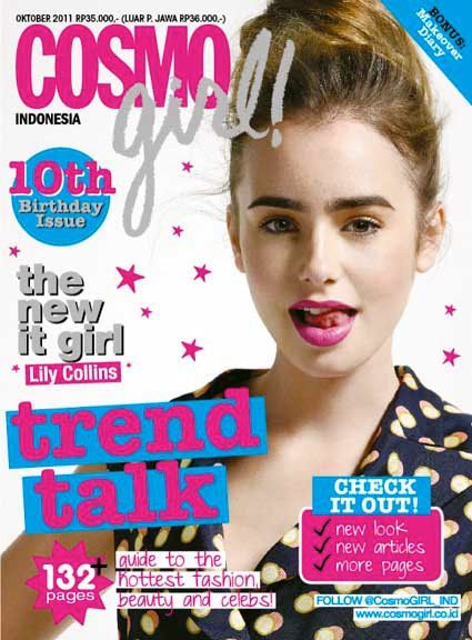 Lily Collins Cosmo Girl Magazine October 2011 Cover Photo Indonesia